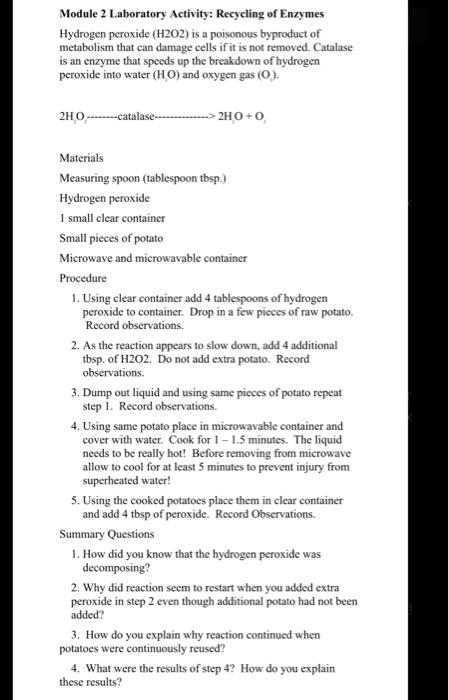 Solved Module 2 Laboratory Activity: Recycling of Enzymes | Chegg.com