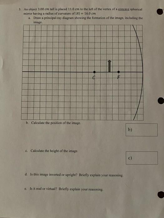 Solved 3. An object 3.00 cm tall is placed 11.0 cm to the | Chegg.com