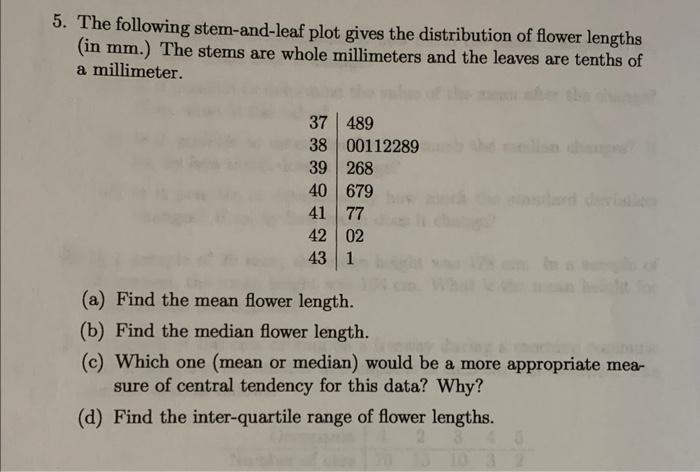 Solved 5. The following stem-and-leaf plot gives the | Chegg.com