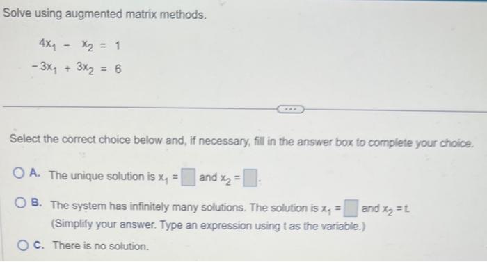 Solved Solve using augmented matrix methods. | Chegg.com