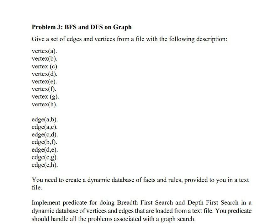 Solved Problem 3 Bfs And Dfs On Graph Give A Set Of Edges 8818