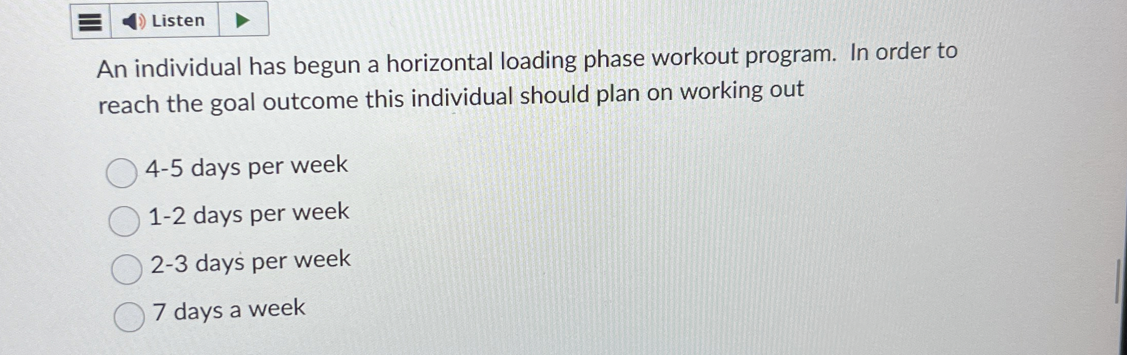 Solved An individual has begun a horizontal loading phase | Chegg.com