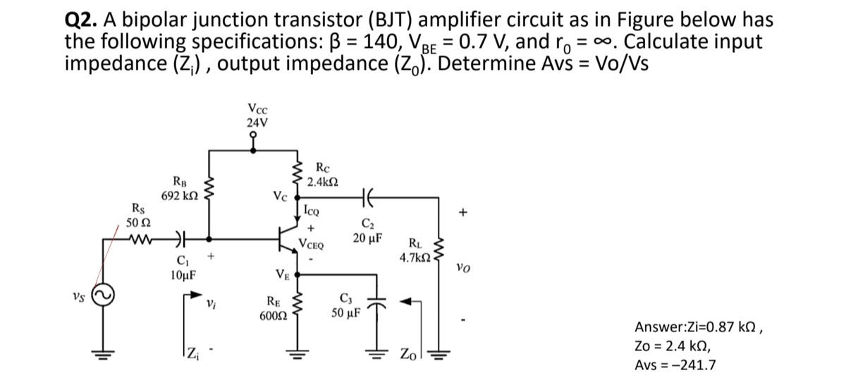 Solved Q2. ﻿A bipolar junction transistor (BJT) ﻿amplifier | Chegg.com
