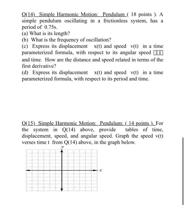 Solved Q(15) Simple Harmonic Motion: Pendulum: ( 14 points). | Chegg.com