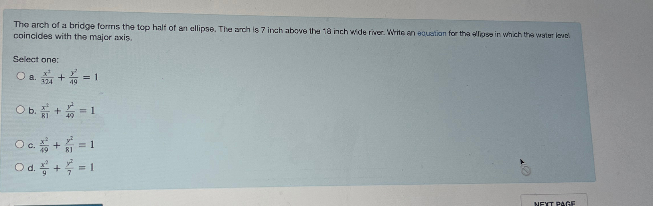 Solved The arch of a bridge forms the top half of an | Chegg.com