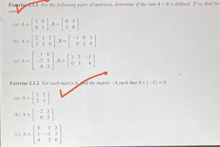Solved Exercise 2.1.1 For the following pairs of matrices, | Chegg.com