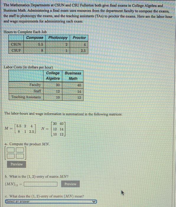 Solved The Mathematics Departments at CSUN and CSU Fullerton | Chegg.com