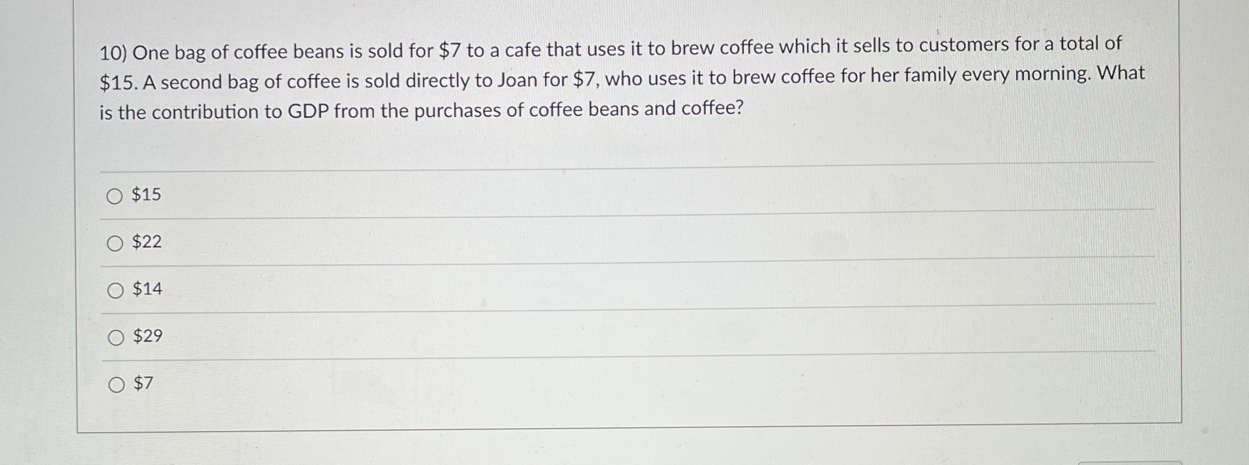 Solved One bag of coffee beans is sold for $7 ﻿to a cafe | Chegg.com