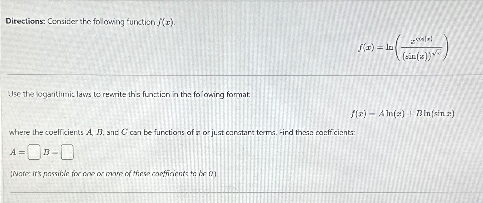 Solved Directions Consider The Following Function