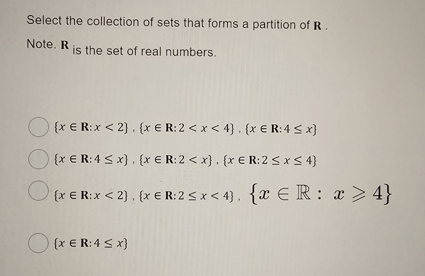 Solved Select the collection of sets that forms a partition | Chegg.com