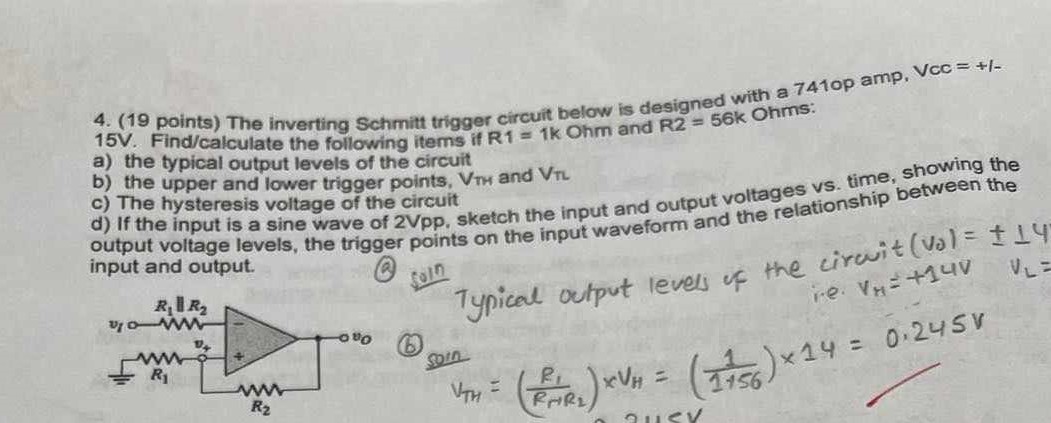 Solved (19 ﻿points) ﻿The inverting Schmitt trigger circuit | Chegg.com