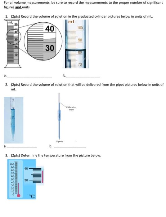 Solved For all volume measurements, be sure to record the | Chegg.com
