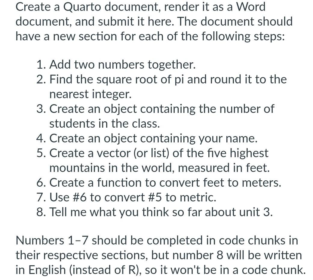 Solved Create a Quarto document, render it as a Word | Chegg.com