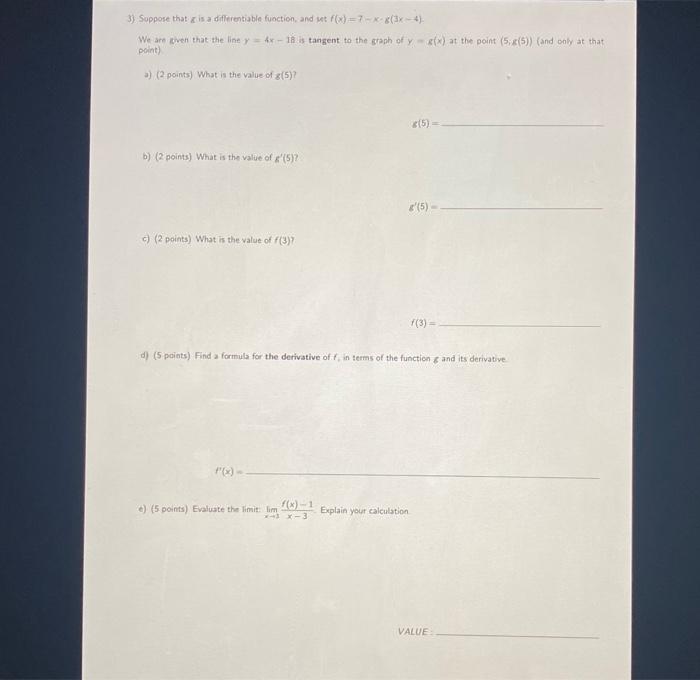 Solved 3) Soppose that is a differentiable fuoction, and it | Chegg.com