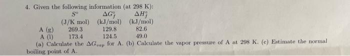 Solved 4. Given the following information (at 298 K ): (a) | Chegg.com
