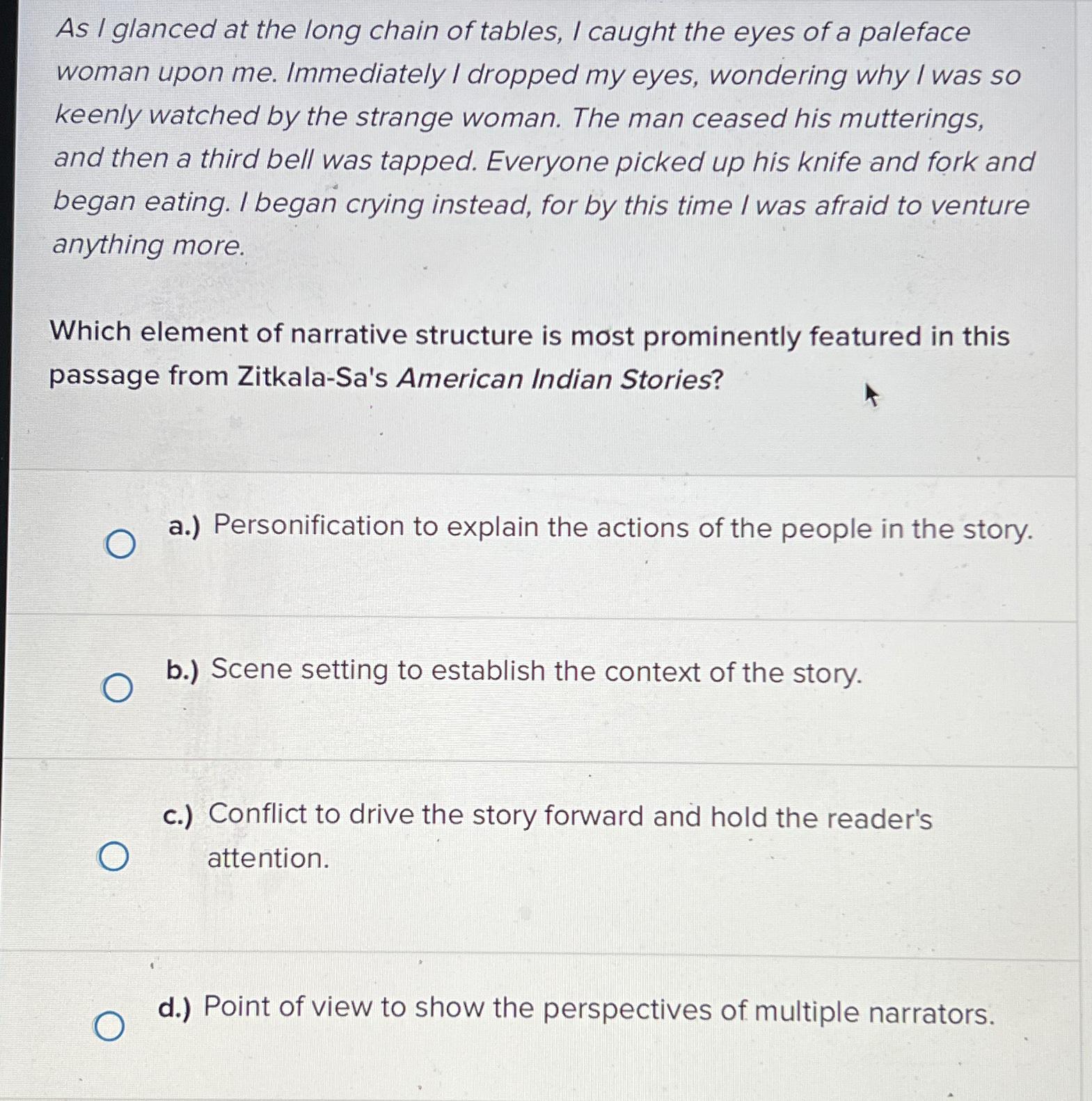 Solved As I glanced at the long chain of tables, I caught | Chegg.com