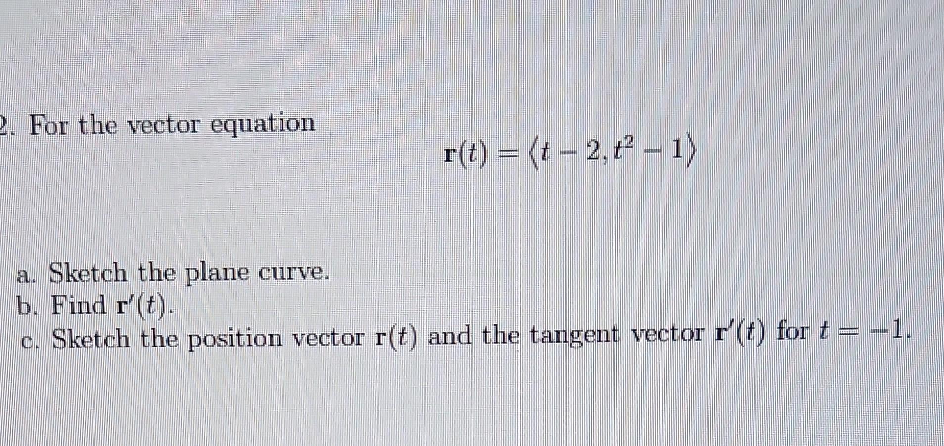 Solved For the vector equation r(t)= t−2,t2−1 a. Sketch the | Chegg.com