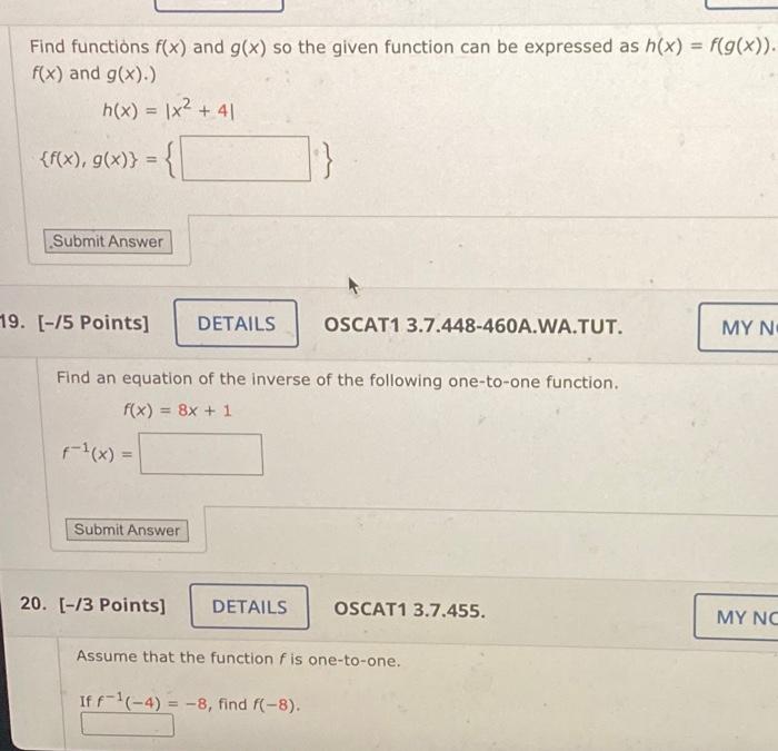 Solved Find Functions F X And G X So The Given Function