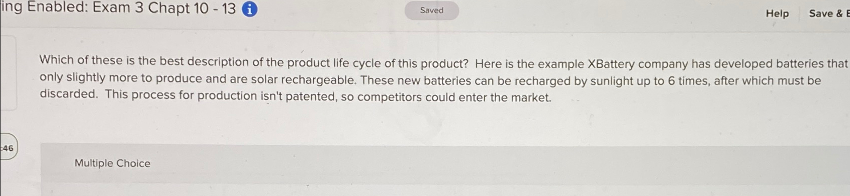 Solved ing Enabled: Exam 3 ﻿Chapt 10 - 13 ﻿iHelpSave &Which | Chegg.com