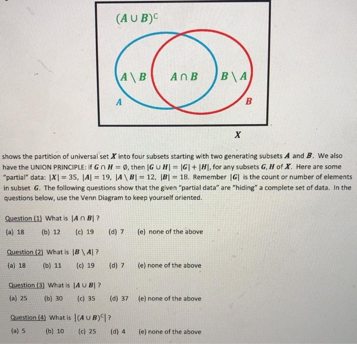 Solved (AUB) A\B AnB BA A CO X shows the partition of | Chegg.com