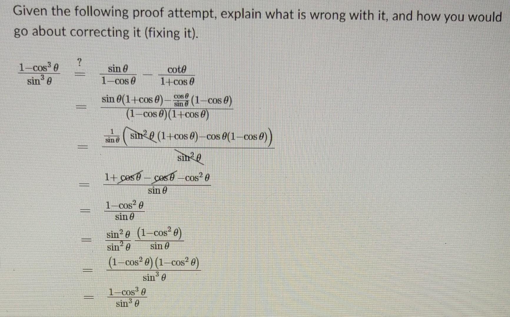 Solved Given the following proof attempt, explain what is | Chegg.com