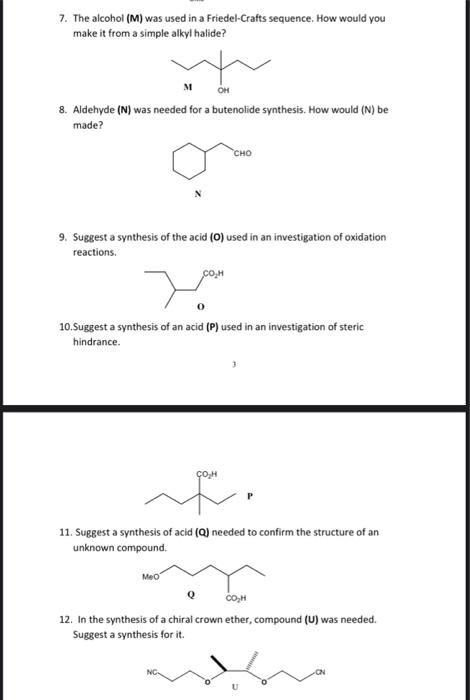 Solved 7. The alcohol (M) was used in a Friedel-Crafts | Chegg.com