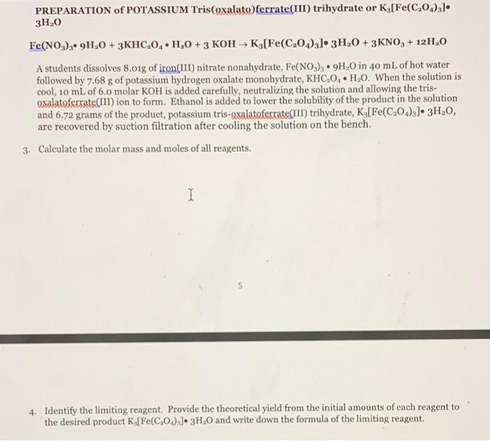 Solved PREPARATION of POTASSIUM Tris(oxalato ferrate(III) | Chegg.com