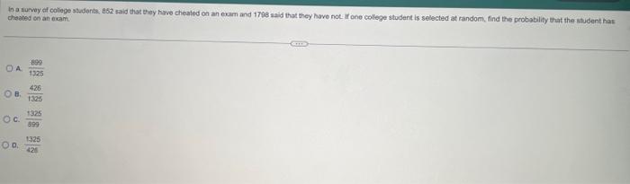Solved cheated on an exam. a 1525199 B. 1228426 c. 9991325 | Chegg.com