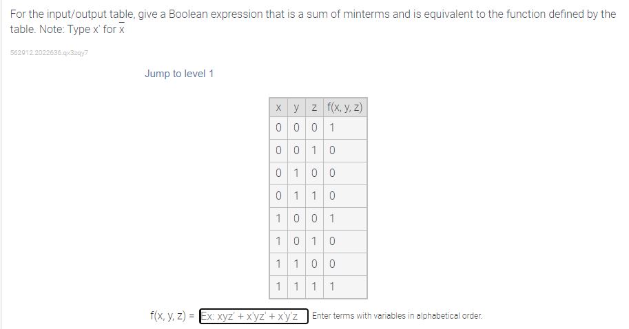 For The Input Output Table Give A Boolean Expression