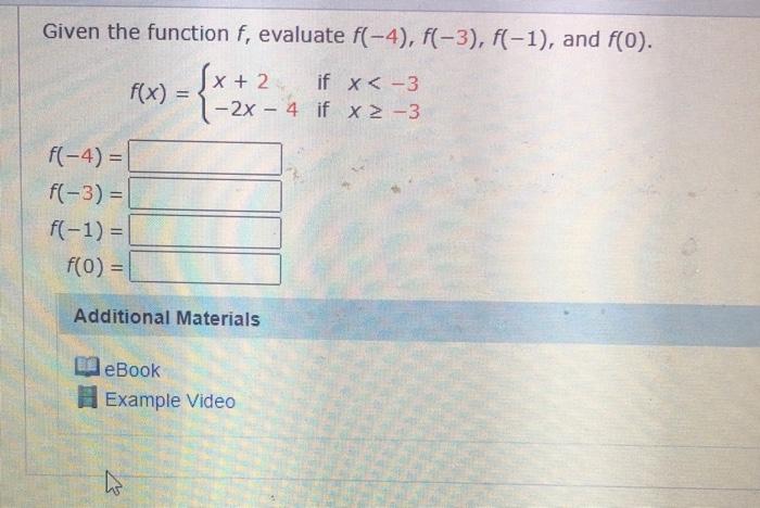 Solved Given the function f, evaluate f(-4), f(-3), f(-1), | Chegg.com