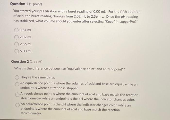 Solved You started your pH titration with a buret reading of | Chegg.com