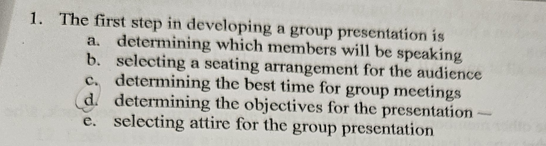 Solved The first step in developing a group presentation | Chegg.com