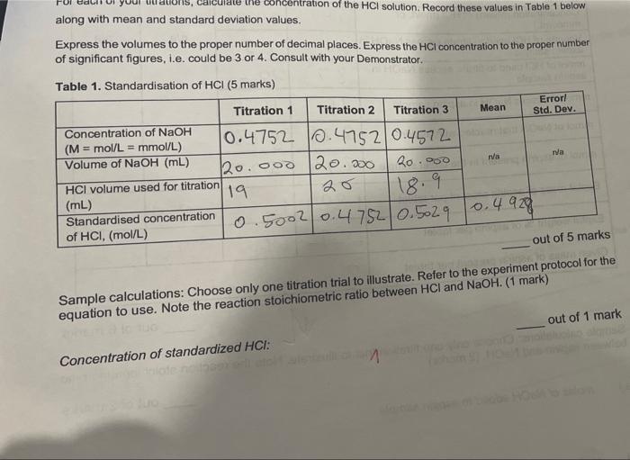 Solved diculate the concentration of the HCl solution. | Chegg.com