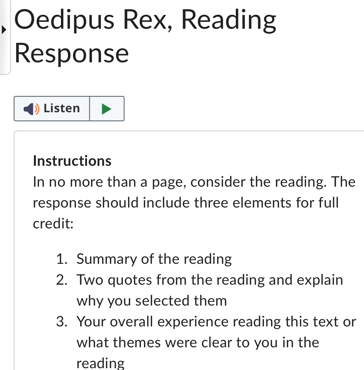 Solved Oedipus Rex, Reading ResponseInstructionsIn no more | Chegg.com