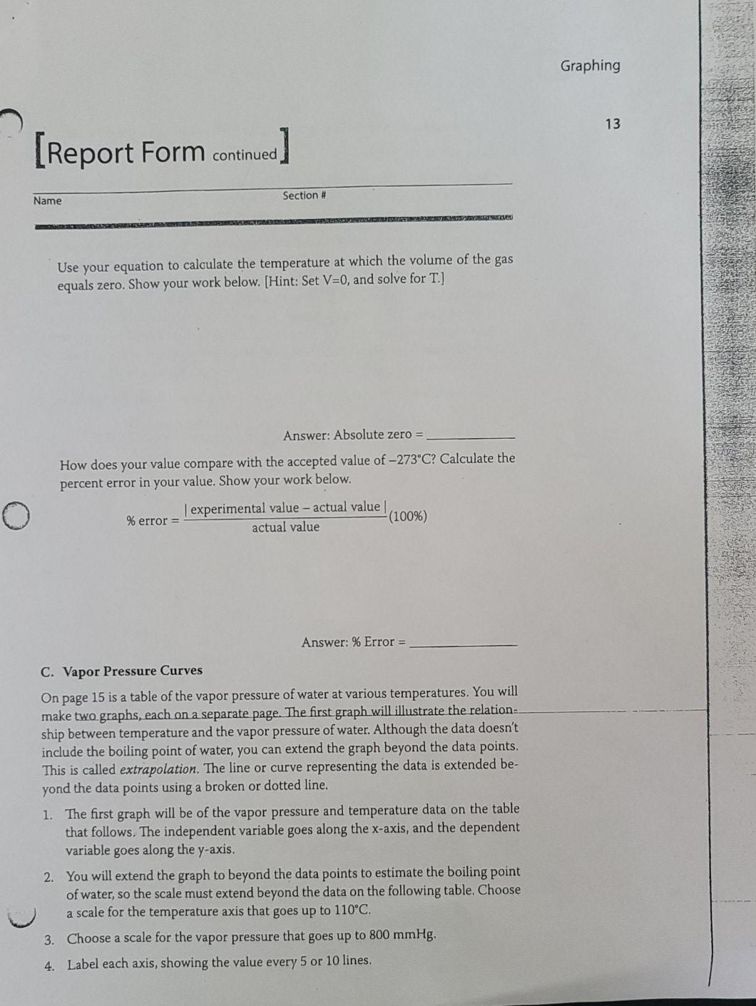 Solved B. Volume-Temperature Data for Gases Prepare a graph | Chegg.com