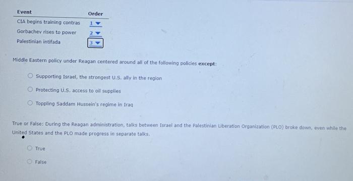 Order Event CIA begins training contras 1 Gorbachev | Chegg.com