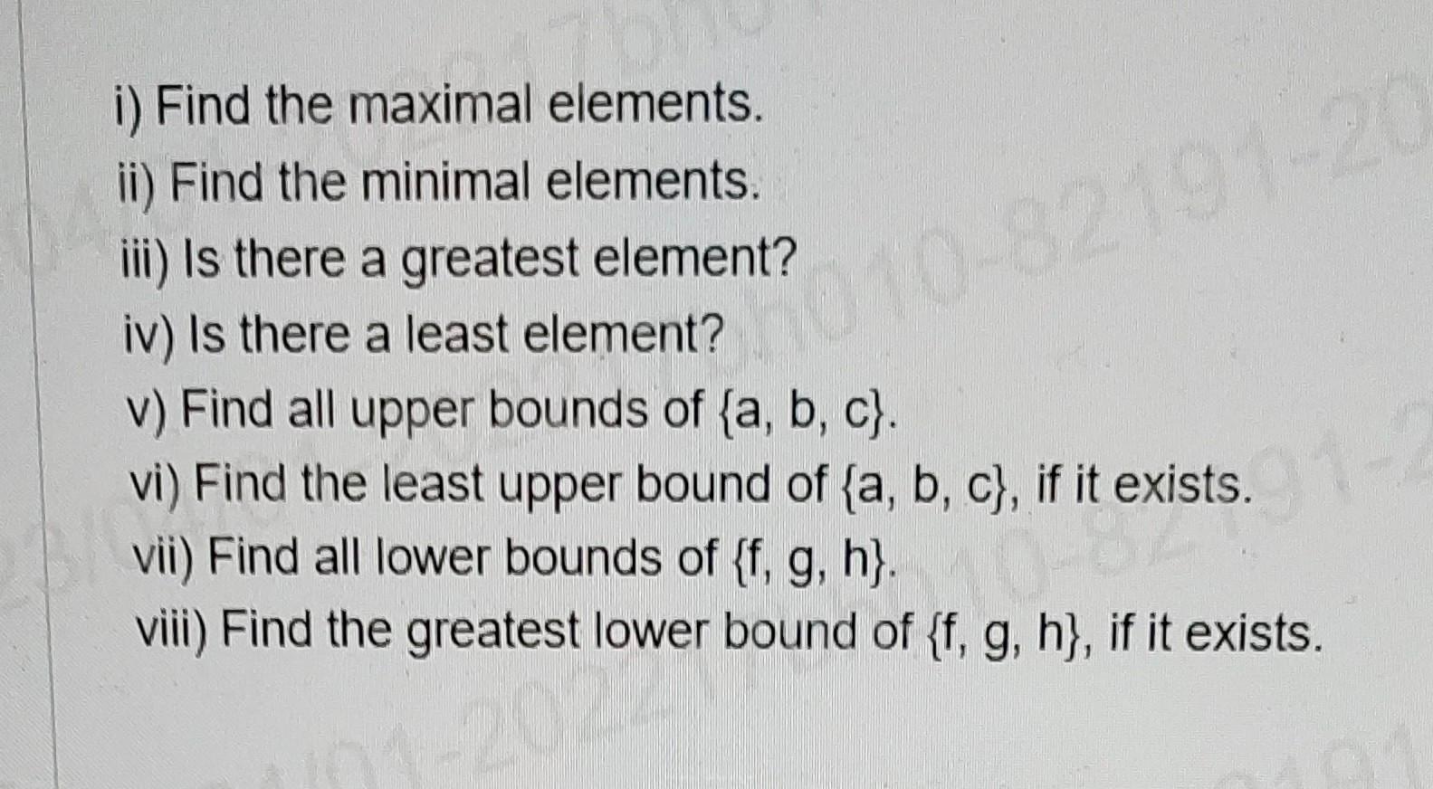 Solved Consider the following Hasse diagram: i) Find the | Chegg.com