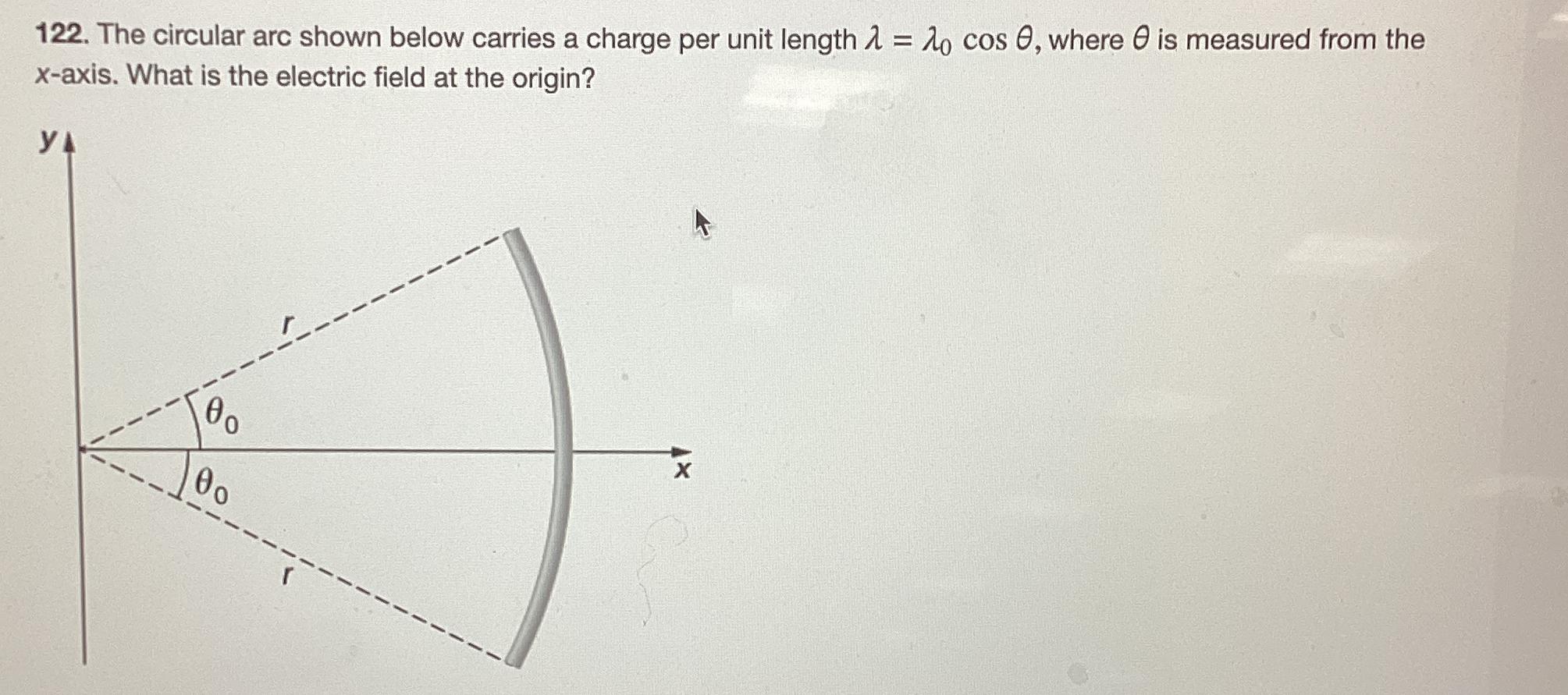Solved The circular arc shown below carries a charge per | Chegg.com