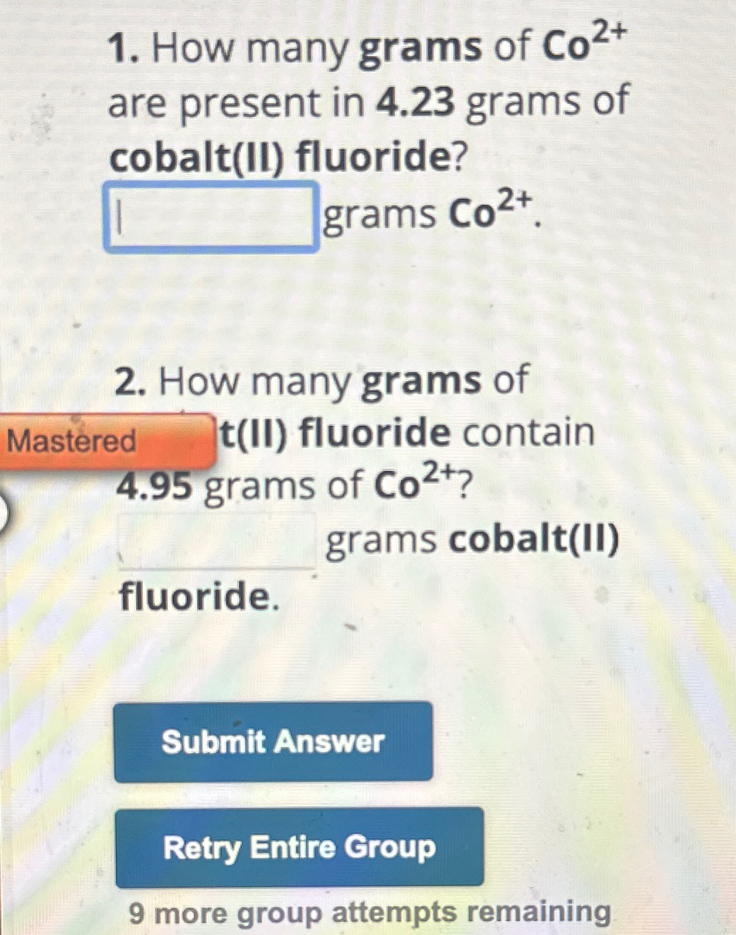 Solved How many grams of Co2+ ﻿are present in 4.23 ﻿grams of | Chegg.com