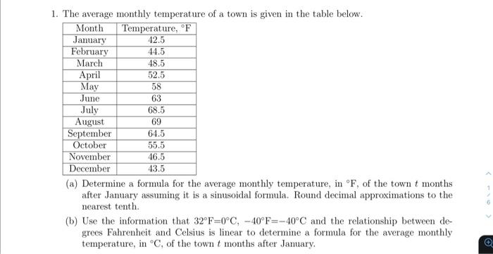 Solved 48.5 58 1. The average monthly temperature of a town | Chegg.com
