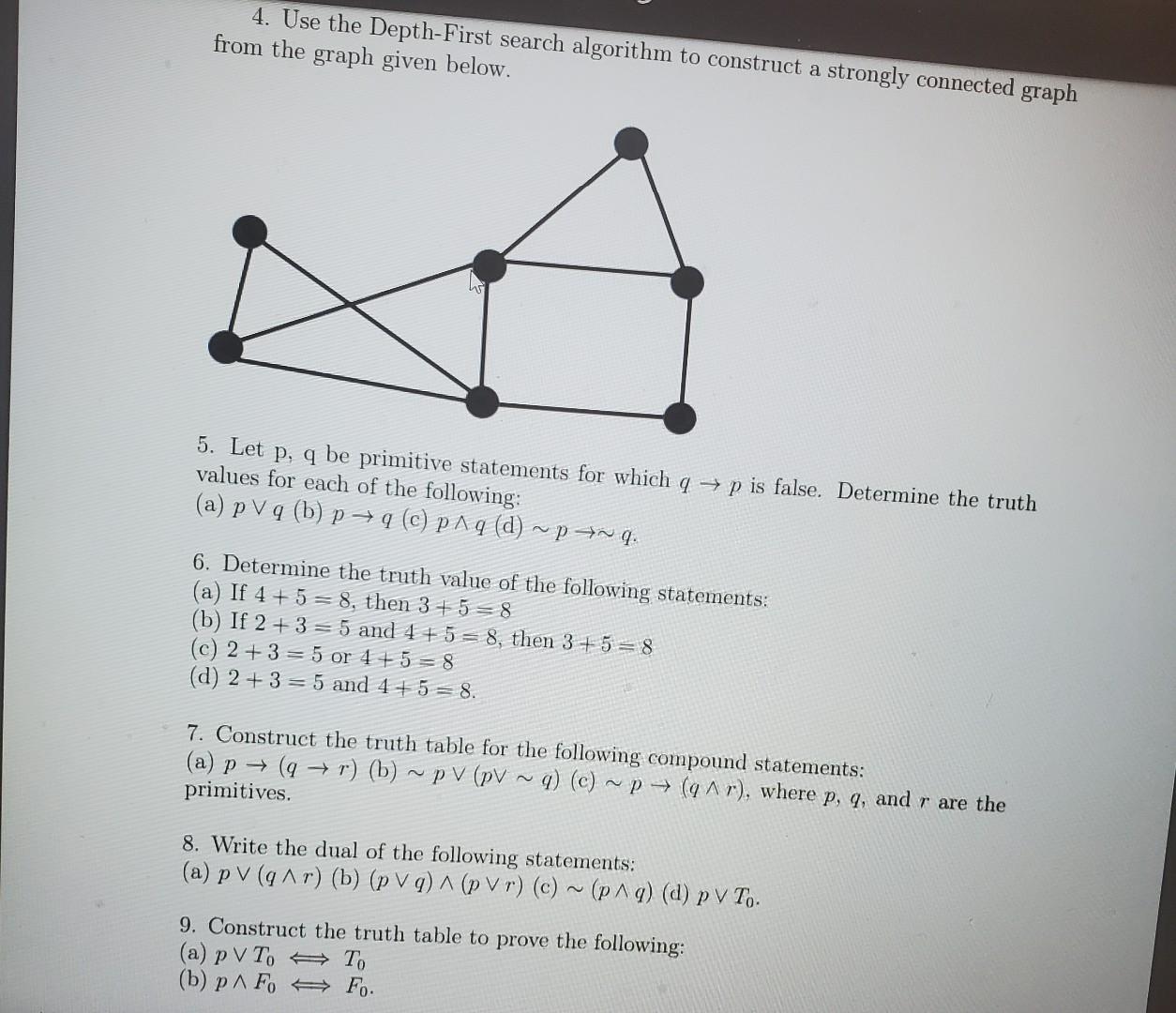 Solved 4. Use the Depth-First search algorithm to construct | Chegg.com