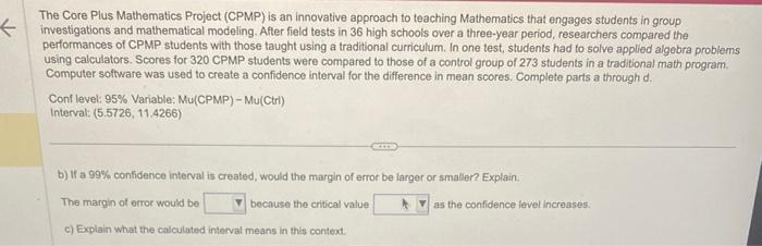 Solved The Core Plus Mathematics Project (CPMP) is an | Chegg.com