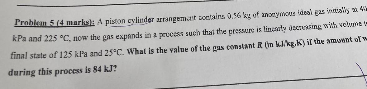 Solved Problem 5 (4 marks): A piston cylinder arrangement | Chegg.com