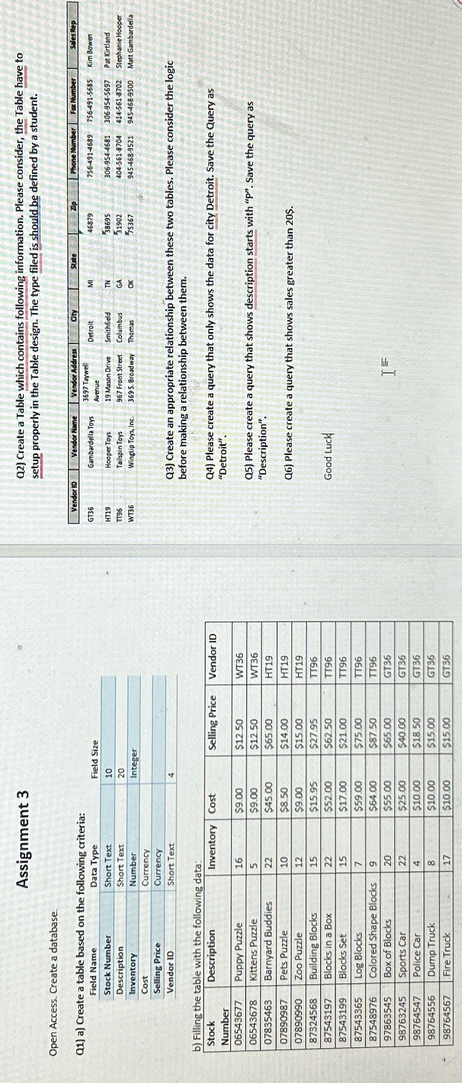 Solved PLEASE DO THIS ON ACCESS AND SHOW ME WHAT TO DO | Chegg.com