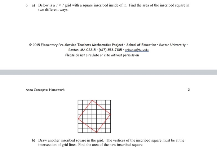 Solved 6. a) Below is a 7 x 7 grid with a square inscribed | Chegg.com