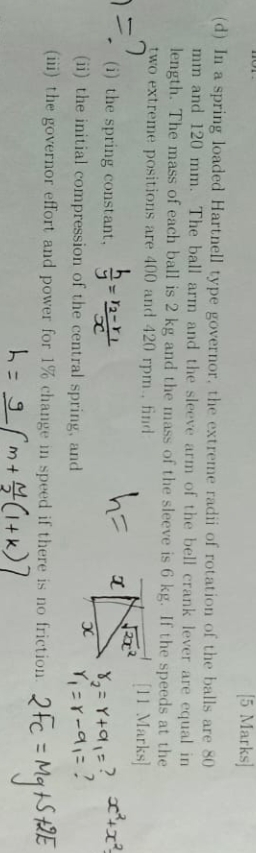 Solved (d) ﻿In a spring loaded Hartnell type governor, the | Chegg.com