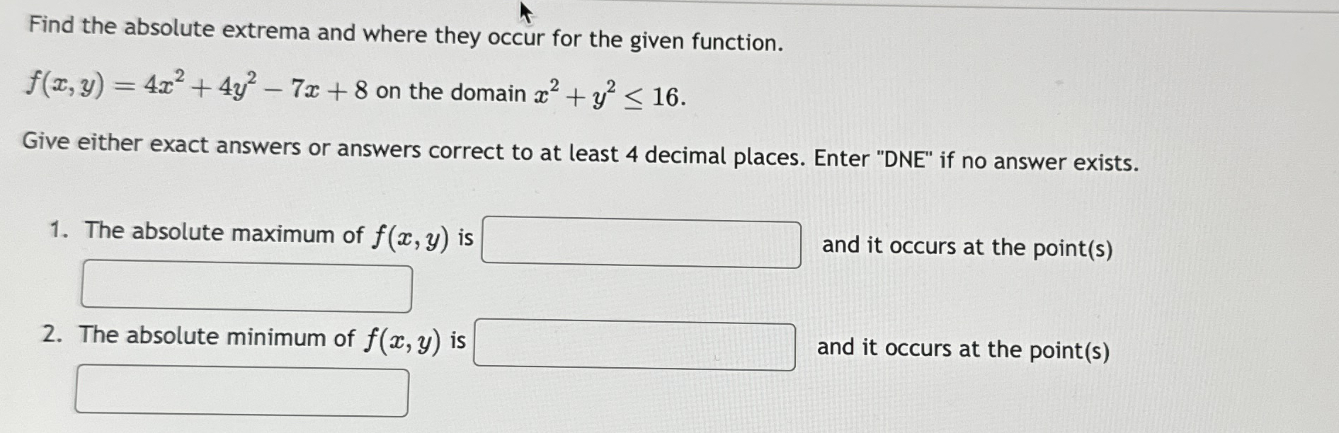 Solved Find the absolute extrema and where they occur for | Chegg.com