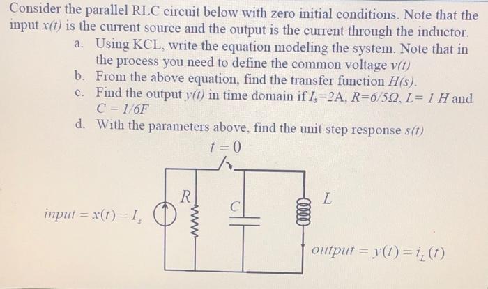 Solved Consider the parallel RLC circuit below with zero | Chegg.com