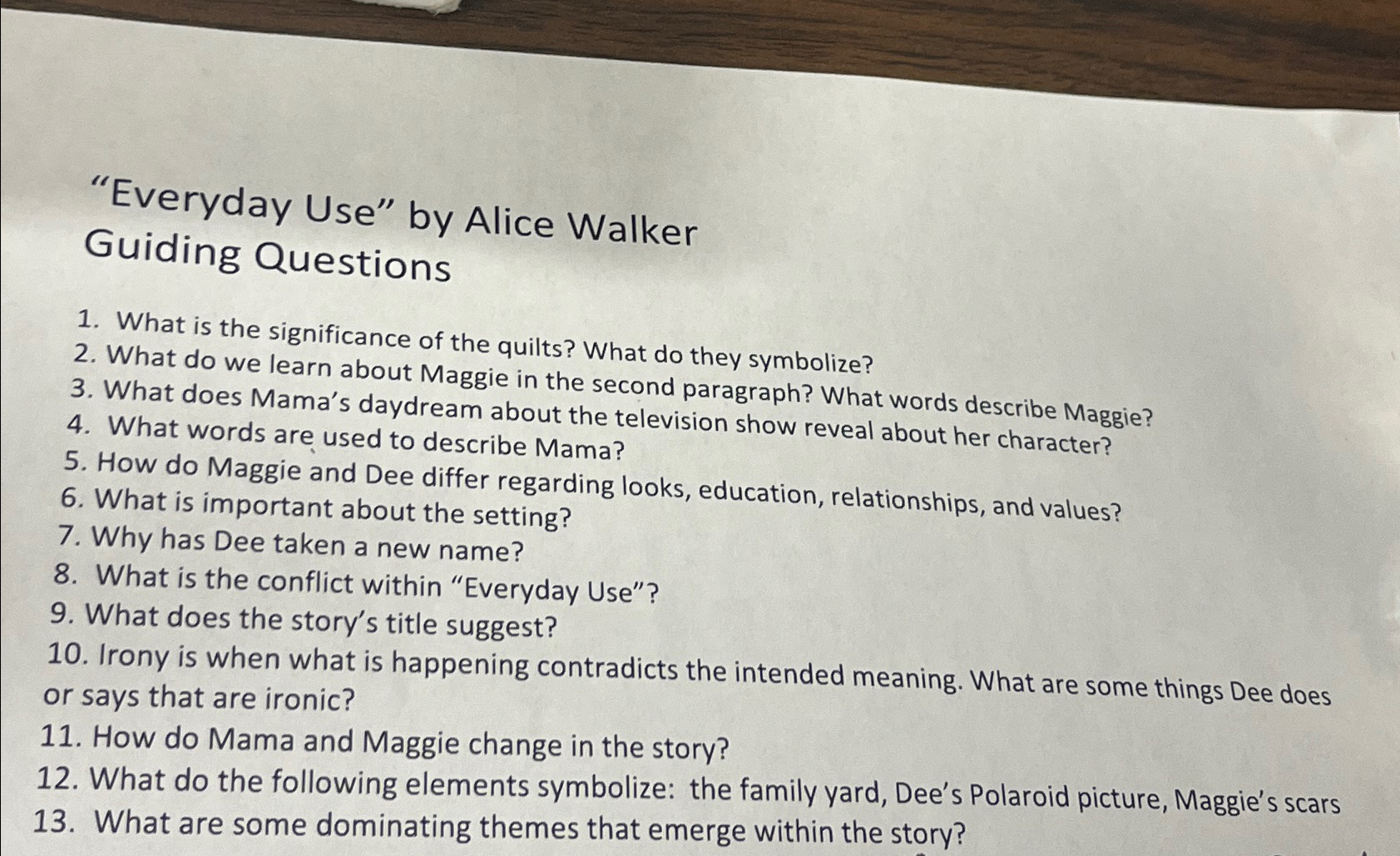 Solved "Everyday Use" by Alice Walker Guiding QuestionsWhat | Chegg.com