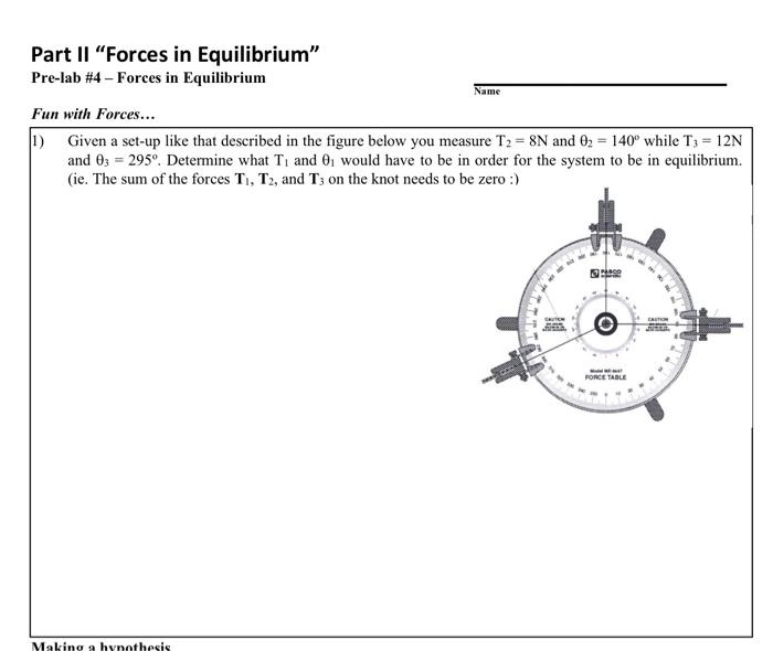 Solved Name Part II “Forces in Equilibrium" Pre-lab #4 - | Chegg.com